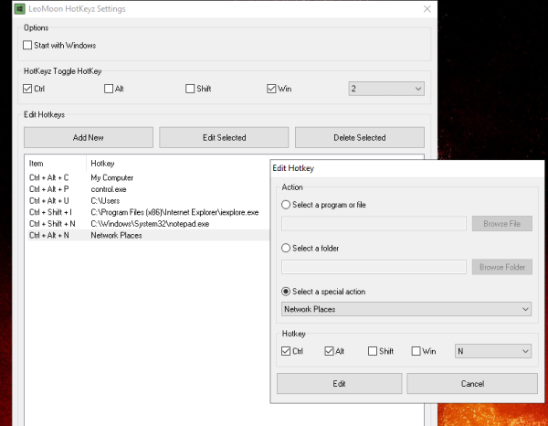 HotKeyz lets you create custom Windows Hotkeys