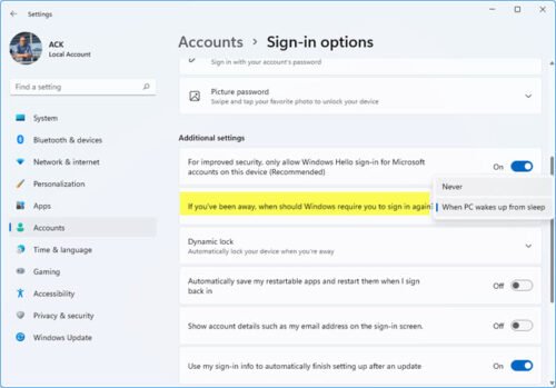 How to disable Login after Sleep in Windows 11