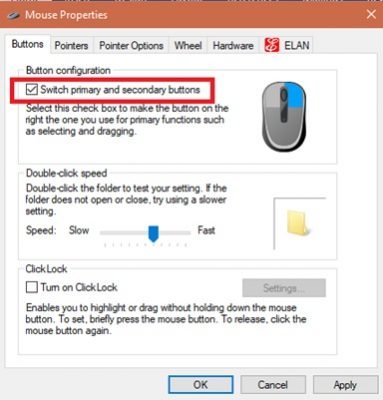 How to switch or change Left & Right mouse buttons in Windows