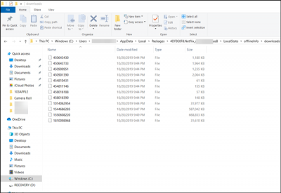 Delete downloaded Netflix Offline Content from Windows 11