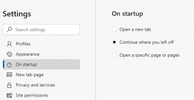 How to make Microsoft Edge launch with Previous Tabs opened
