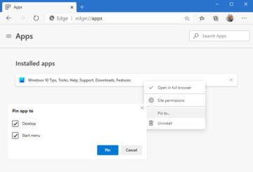 Pin website to Taskbar or Start Menu using Edge in Windows 10