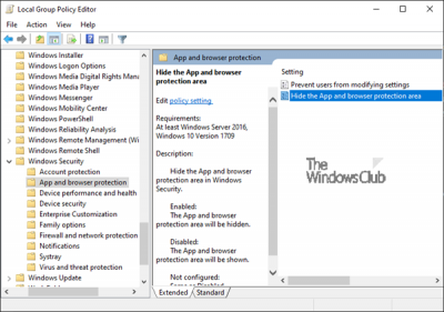 What is App & Browser Control and how to hide it in Windows 11/10