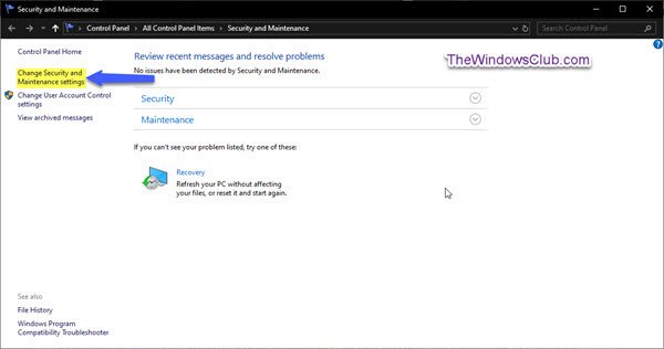 Turn off Security and Maintenance notifications in Windows 11
