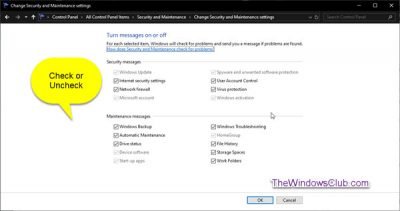 Turn off Security and Maintenance notifications in Windows 11