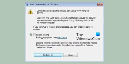 VPN Error 789, The L2TP connection attempt failed in Windows 11/10