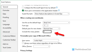 How to change default number of Worksheets in Excel