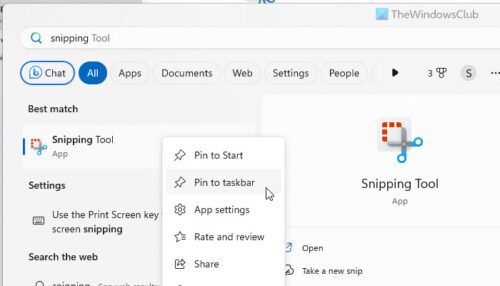 How to get Snipping Tool on Taskbar in Windows 11/10