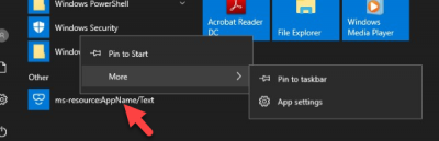 Remove ms-resource:AppName/Text item from Windows Start Menu