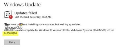 Fix 0x800f0988 Windows Update Failed, Error on Windows 11/10