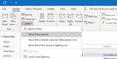 How to add someone to Safe Senders List in Outlook