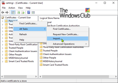 Import EFS File Encryption Certificate and Key (PFX file) in Windows