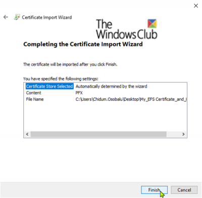 Import EFS File Encryption Certificate and Key (PFX file) in Windows