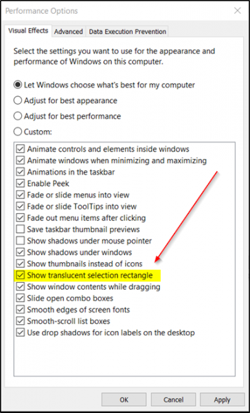 Hide or show translucent Selection Rectangle in Windows 11