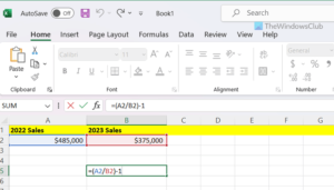 Ccalculate Percentage Difference between two Numbers in Excel