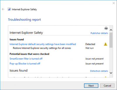 Internet Explorer Performance & Safety Troubleshooters