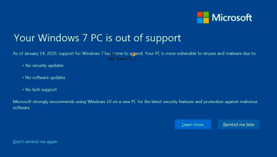 Disable or stop Windows 7 End of Support Notification