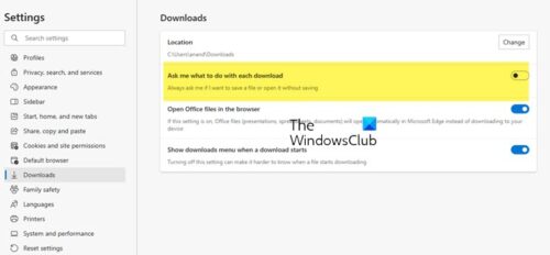 Enable Save As Download Prompt in Edge browser on Windows