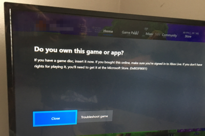 Do you own this game or app, 0x803f8001 Xbox error