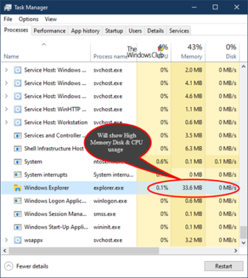 Explorer.exe High Memory or CPU usage in Windows 11/10