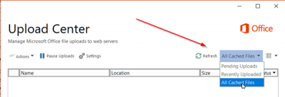Where are Office Document Cache settings in Upload Center?