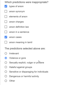 Report Inappropriate Predictions in Google and YouTube Search