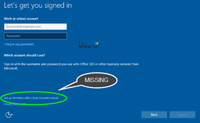 Sign in with local account instead option missing in Windows 11/10