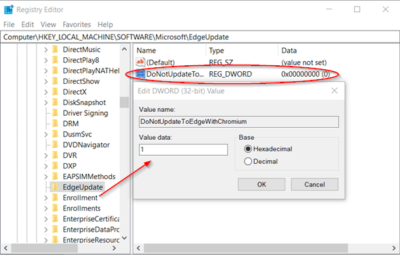 Block automatic installation of Microsoft Edge Chromium browser