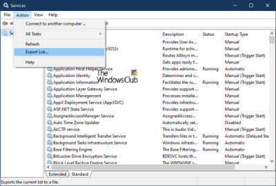 Export list of Running, Stopped, Disabled Services in Windows 11