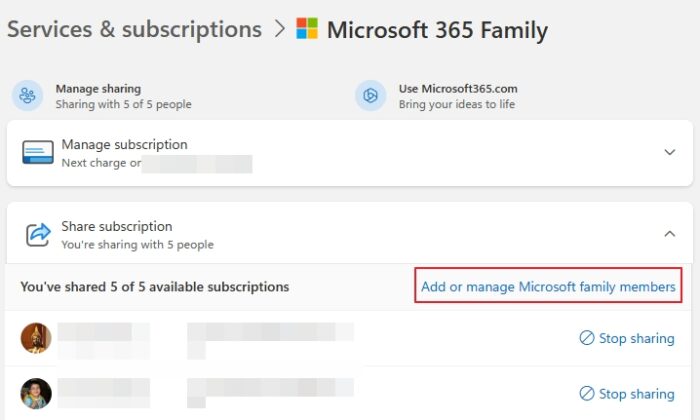 How to share Microsoft 365 subscription with friends and family