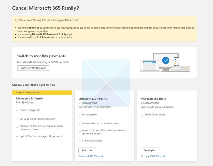 How to change Microsoft Office 365 Subscription Plan