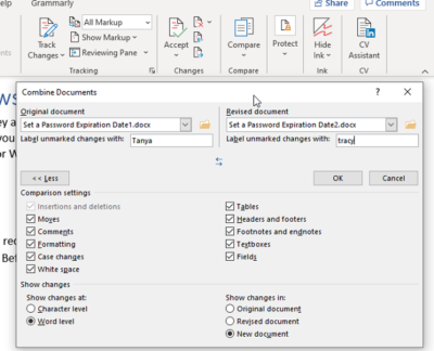 How to use Review Feature to track changes in Word documents