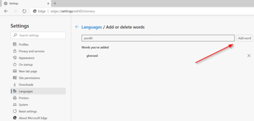 Enable or Disable Spell Checking in Edge browser for a specific language