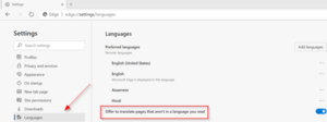 Enable or Disable website language translation in Microsoft Edge