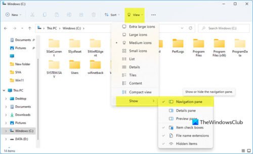 File Explorer Navigation Pane missing in Windows 11