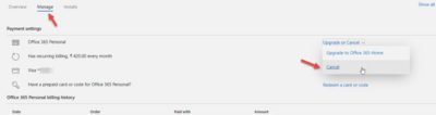 How to cancel Office 365 Subscription or stop Auto renewal