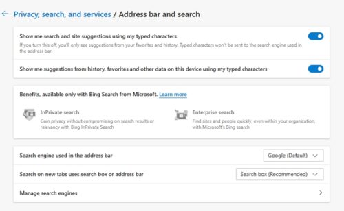 How to change default Search Engine in Edge browser
