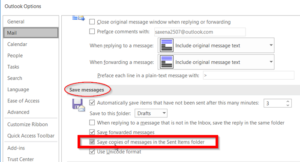 Stop Outlook from saving Sent emails in the Sent Items folder