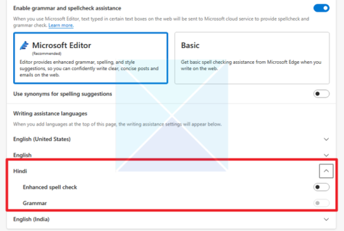 Enable or Disable Spell Checking in Edge for a specific language