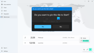 Add Clock to Start Menu using Alarms & Clock app in Windows 11