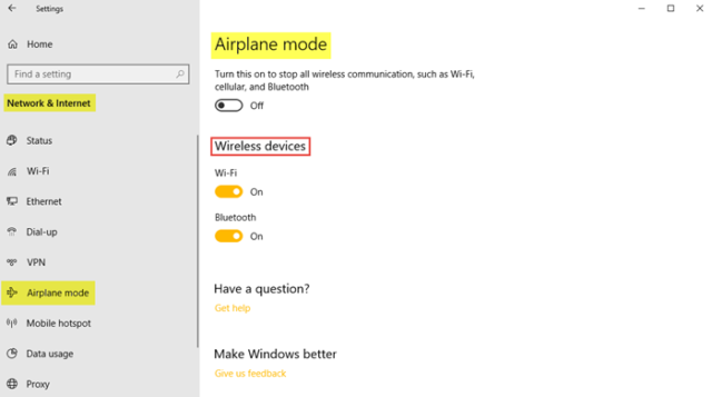 Network and Internet Settings in Windows 10
