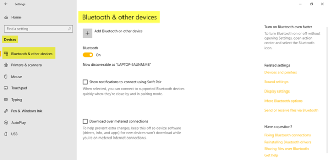Windows 10 Devices Settings: Change Printers, Bluetooth, etc, settings