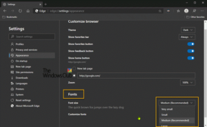 How to change Default Font Size and Style in Microsoft Edge
