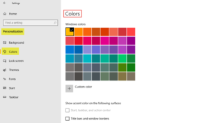 Personalization settings in Windows 10