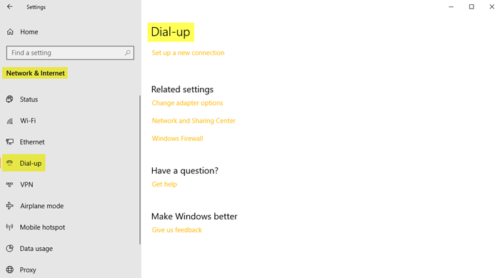 Network and Internet Settings in Windows 10