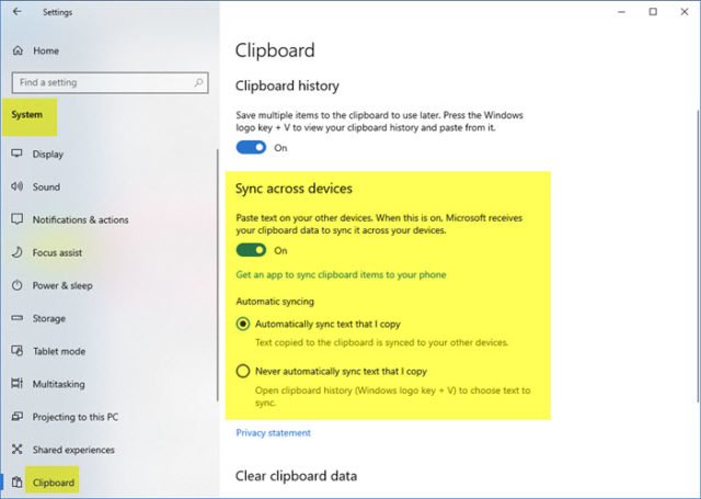 How to disable Clipboard Sync Across Devices in Windows 11