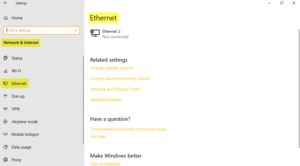 Network and Internet Settings in Windows 10