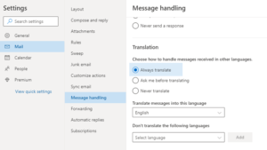 How to automatically translate Emails in Outlook.com