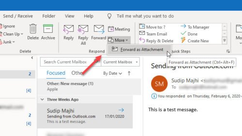How to forward Email as an Attachment from Outlook