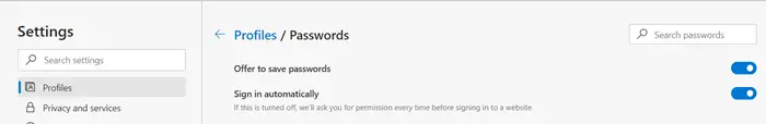 Enable and Manage Passwords & Form-fill in Edge browser Enable and Manage Passwords & Form-fill in Edge browser
